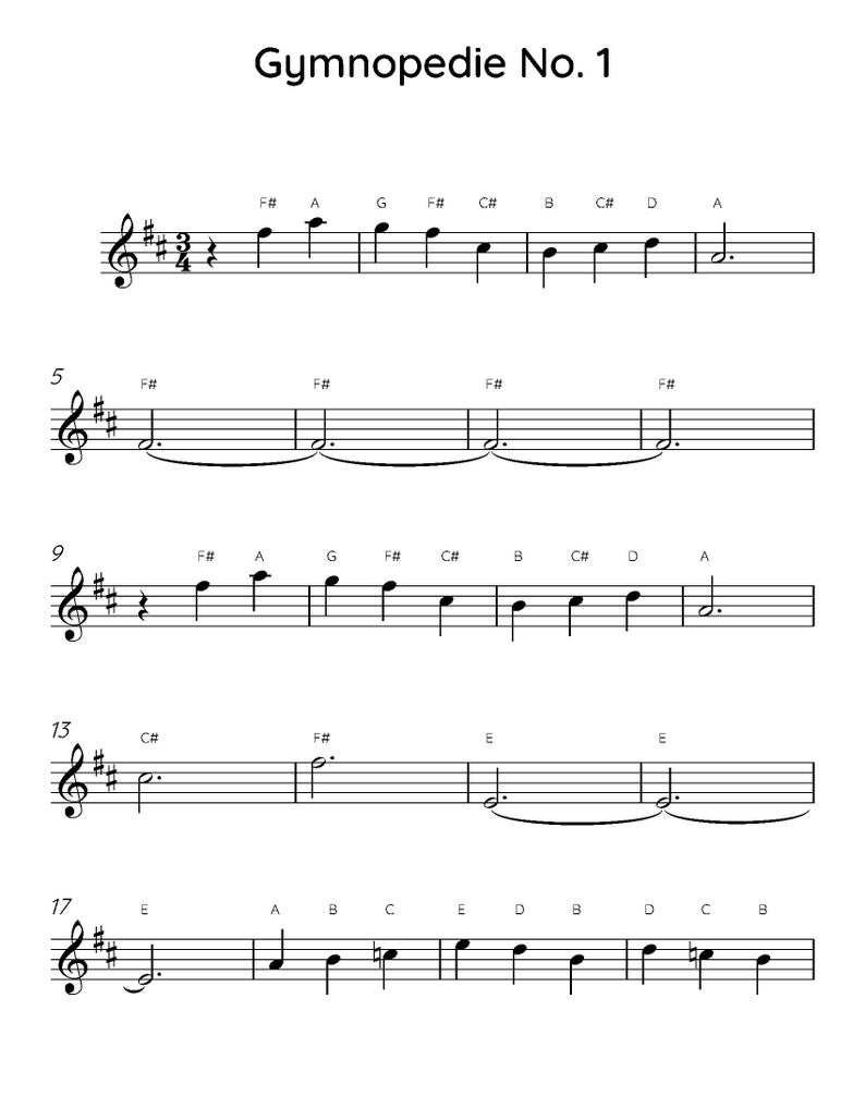 Gymnopedie No. 1 Easy Piano Sheet Music (digital Download), Kids ...