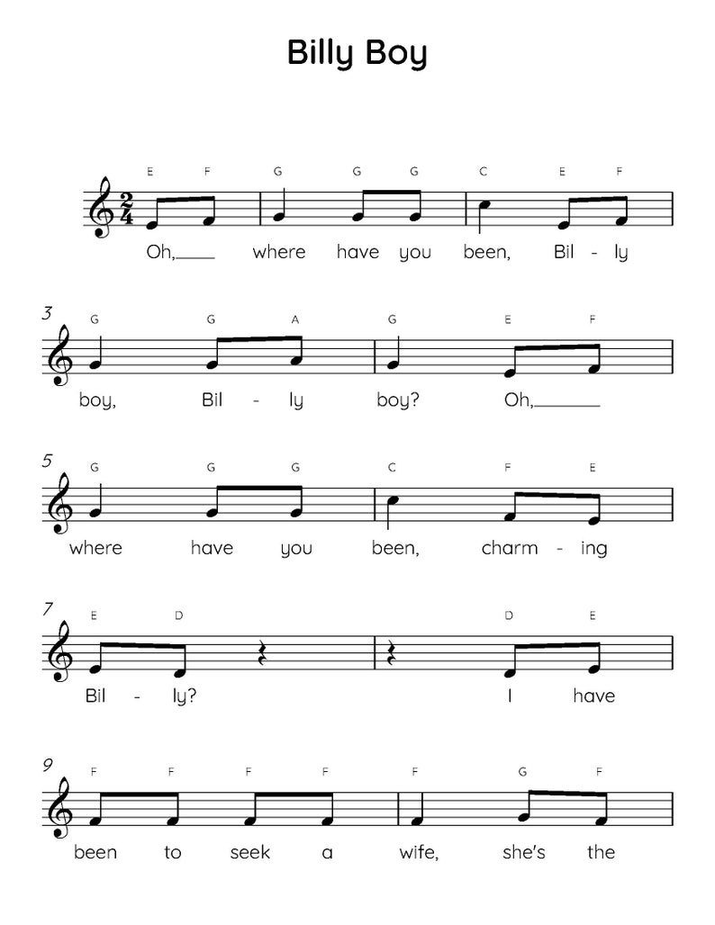 Billy Boy Easy Piano Sheet Music - Etsy