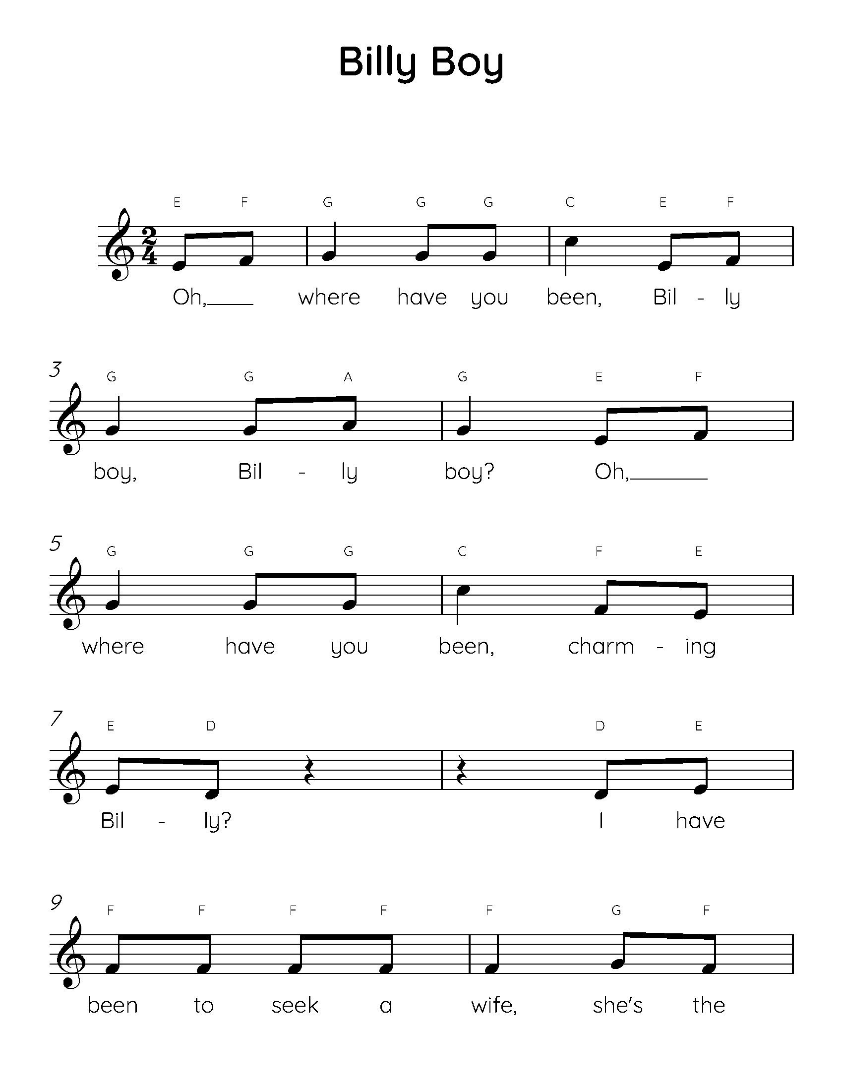 Billy Boy Easy Piano Sheet Music, Digital Downloadable Musical Sheets ...