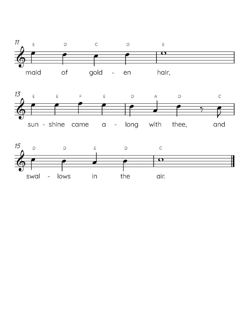 Aura Lee Easy Piano Sheet Music (digital Download), Kids Beginner Songs ...
