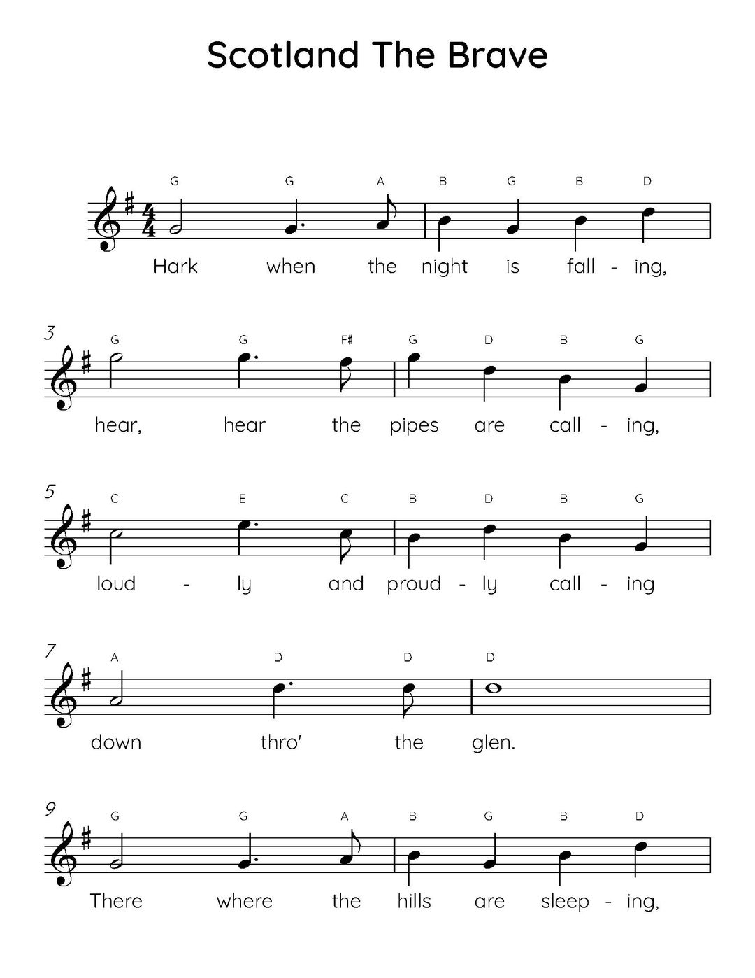 Scotland the Brave Easy Piano Sheet Music (digital Download), Kids ...