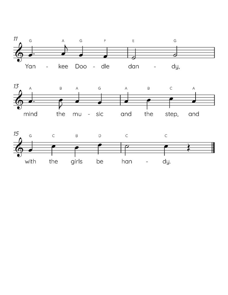 Yankee Doodle Easy Piano Sheet Music (digital Download), Kids Beginner ...