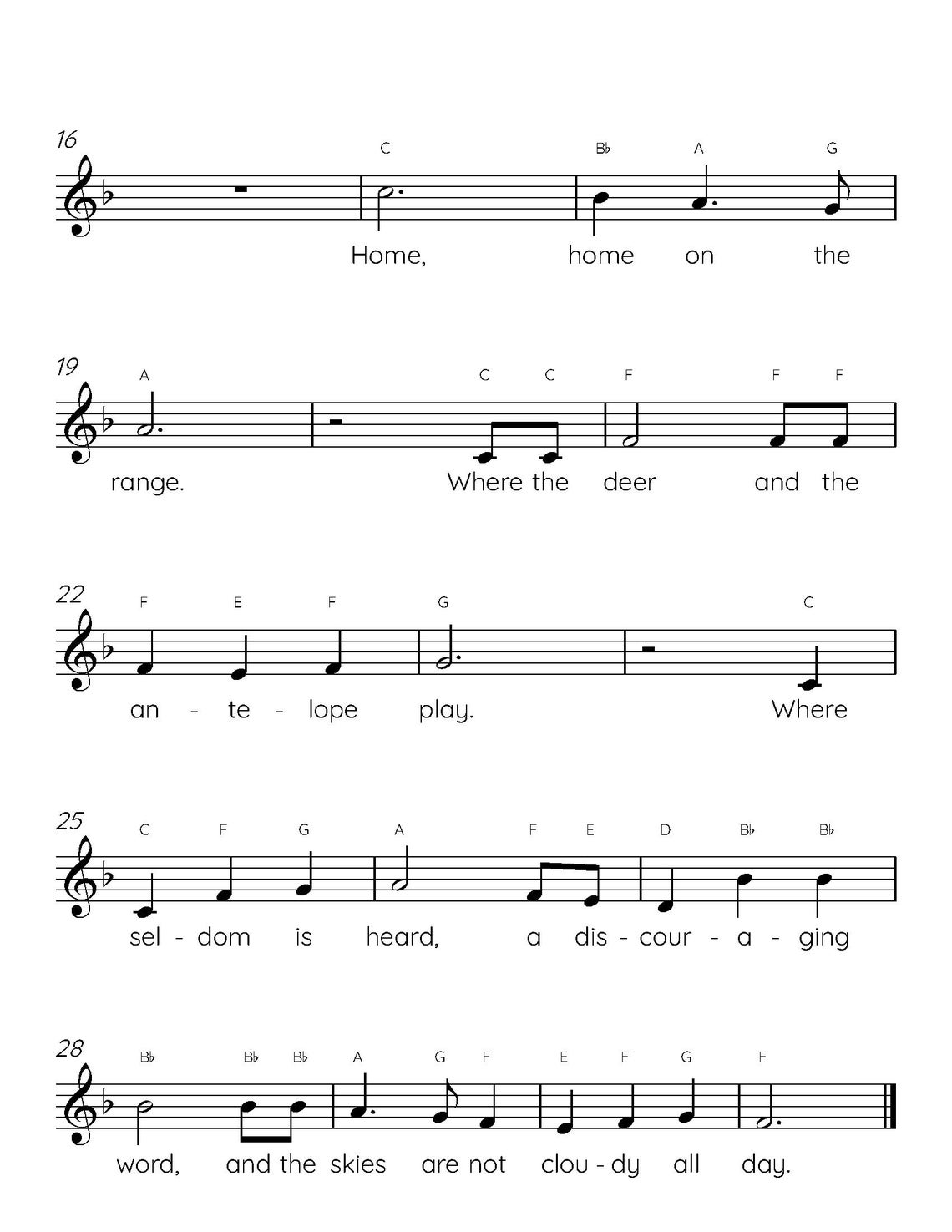 Home on the Range Easy Piano Sheet Music, Digital Downloadable Musical ...