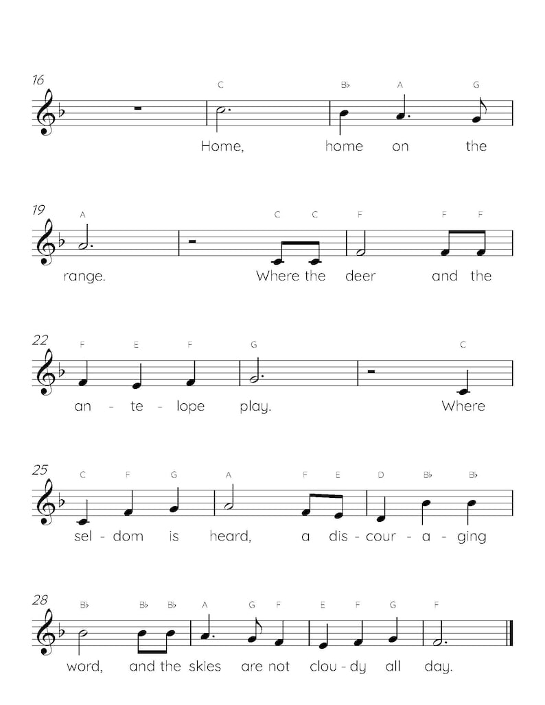 Home on the Range Easy Piano Sheet Music, Digital Downloadable Musical ...