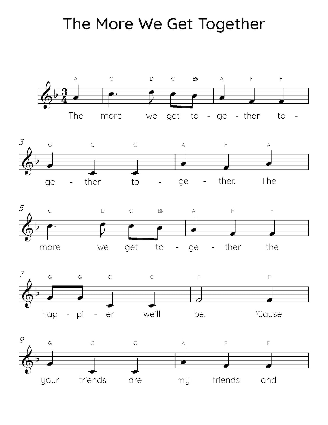 The More We Get Together Easy Piano Sheet Music (digital Download ...