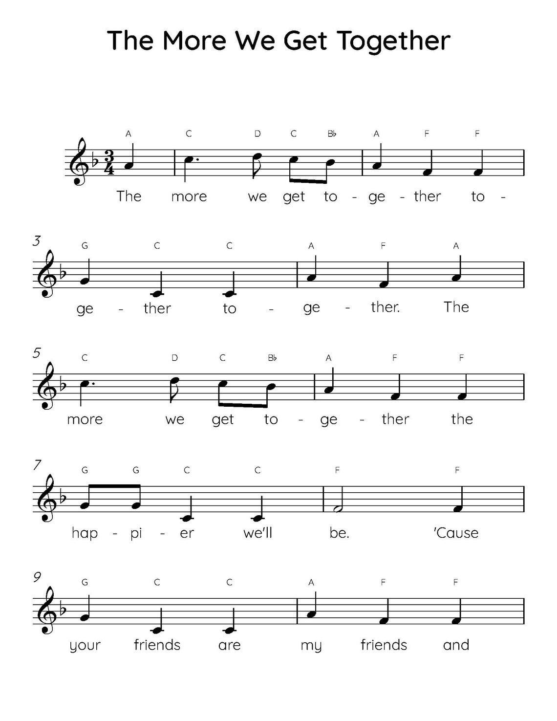 The More We Get Together Easy Piano Sheet Music (digital Download ...