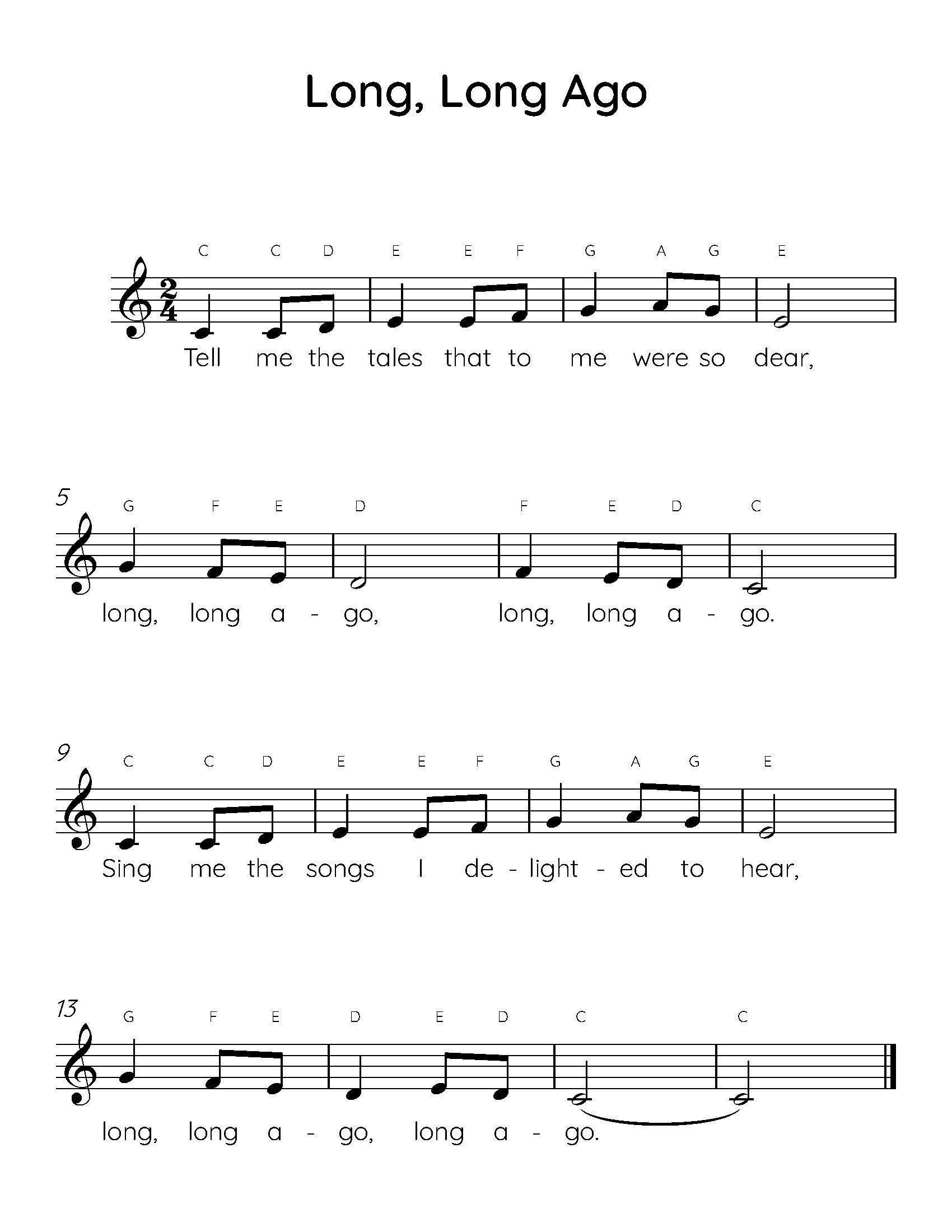 Long Long Ago Easy Piano Sheet Music, Digital Downloadable Musical Sheets, Kids Beginner Songs ...