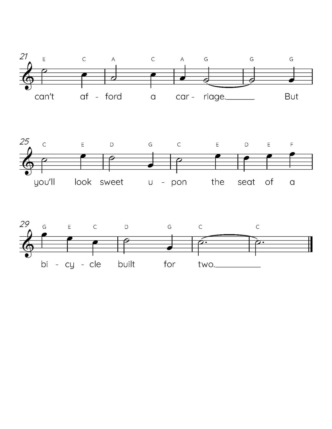 Daisy Bell Easy Piano Sheet Music, Digital Downloadable Musical Sheets ...