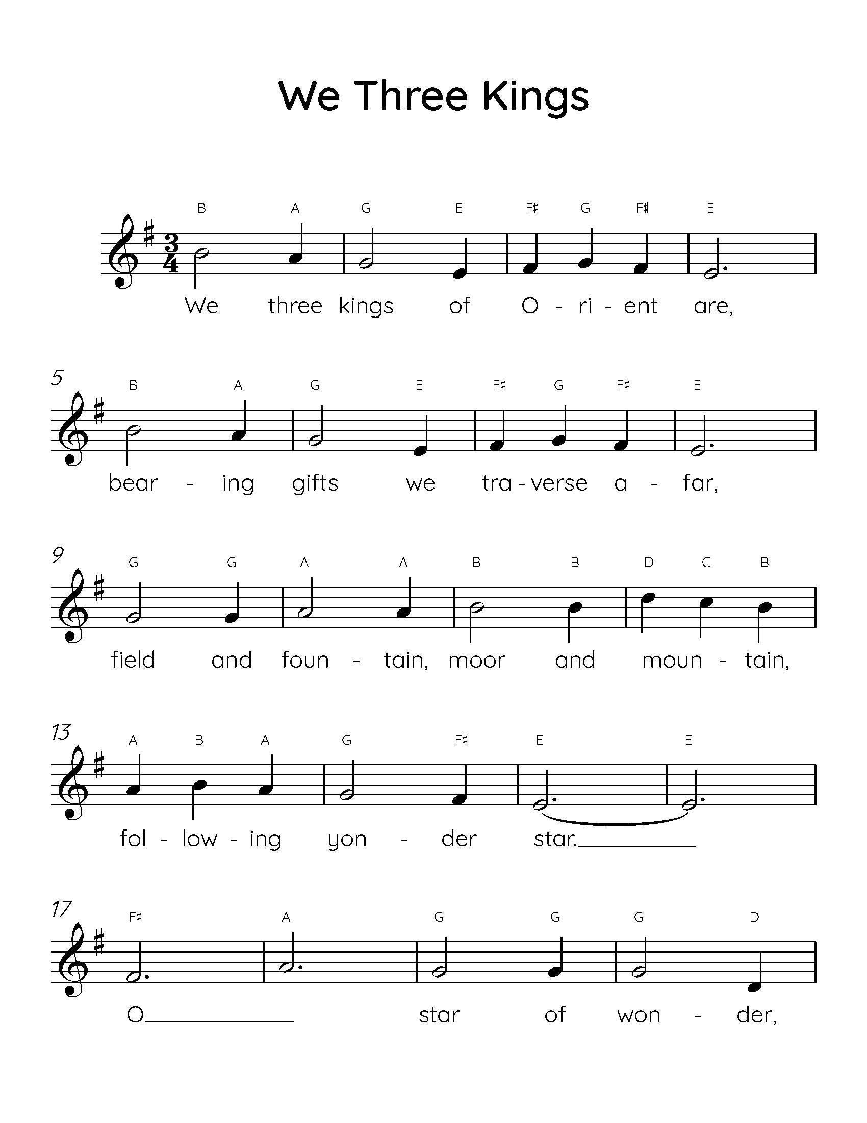 We Three Kings Easy Piano Sheet Music (digital Download), Beginner ...