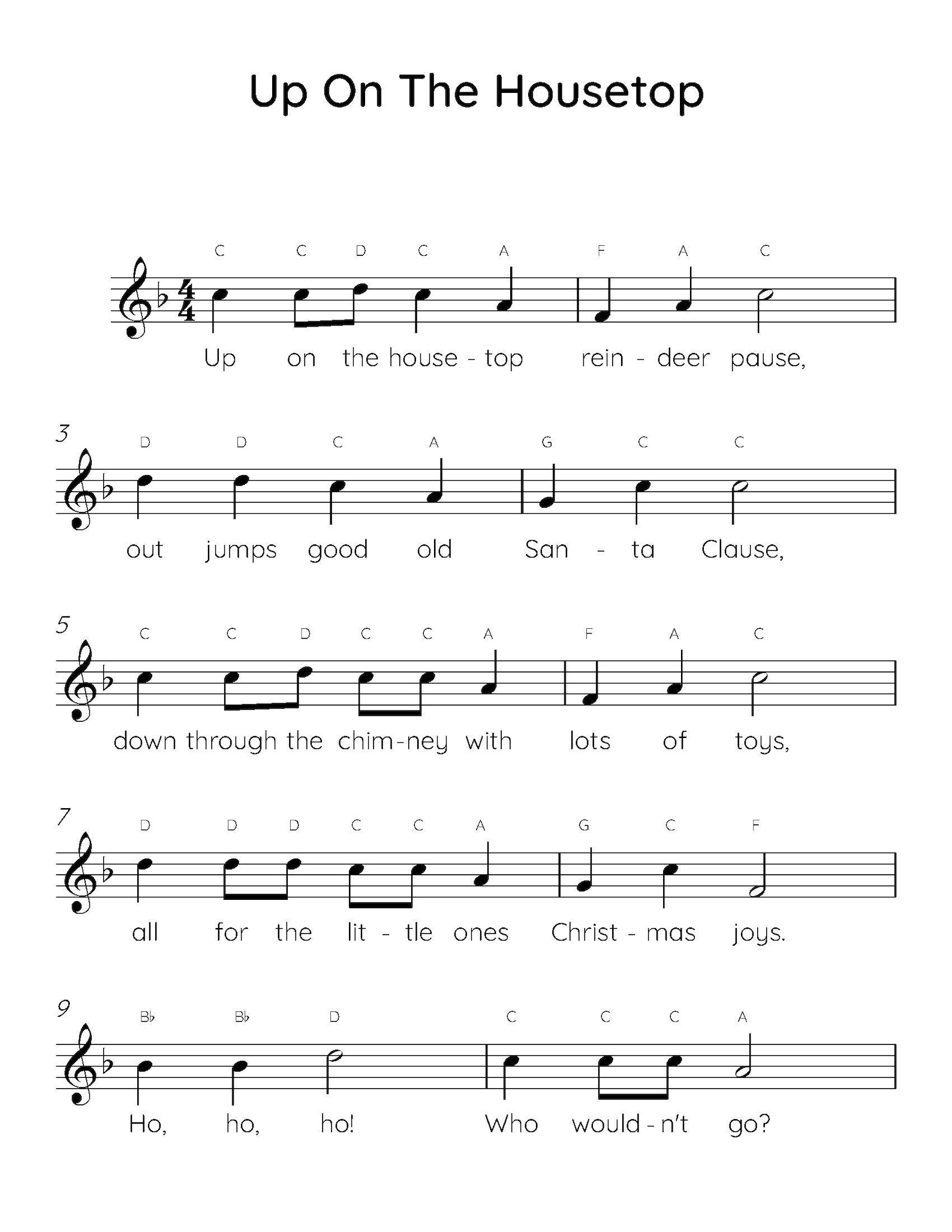 Up on the Housetop Easy Piano Sheet Music, Digital Downloadable Musical ...