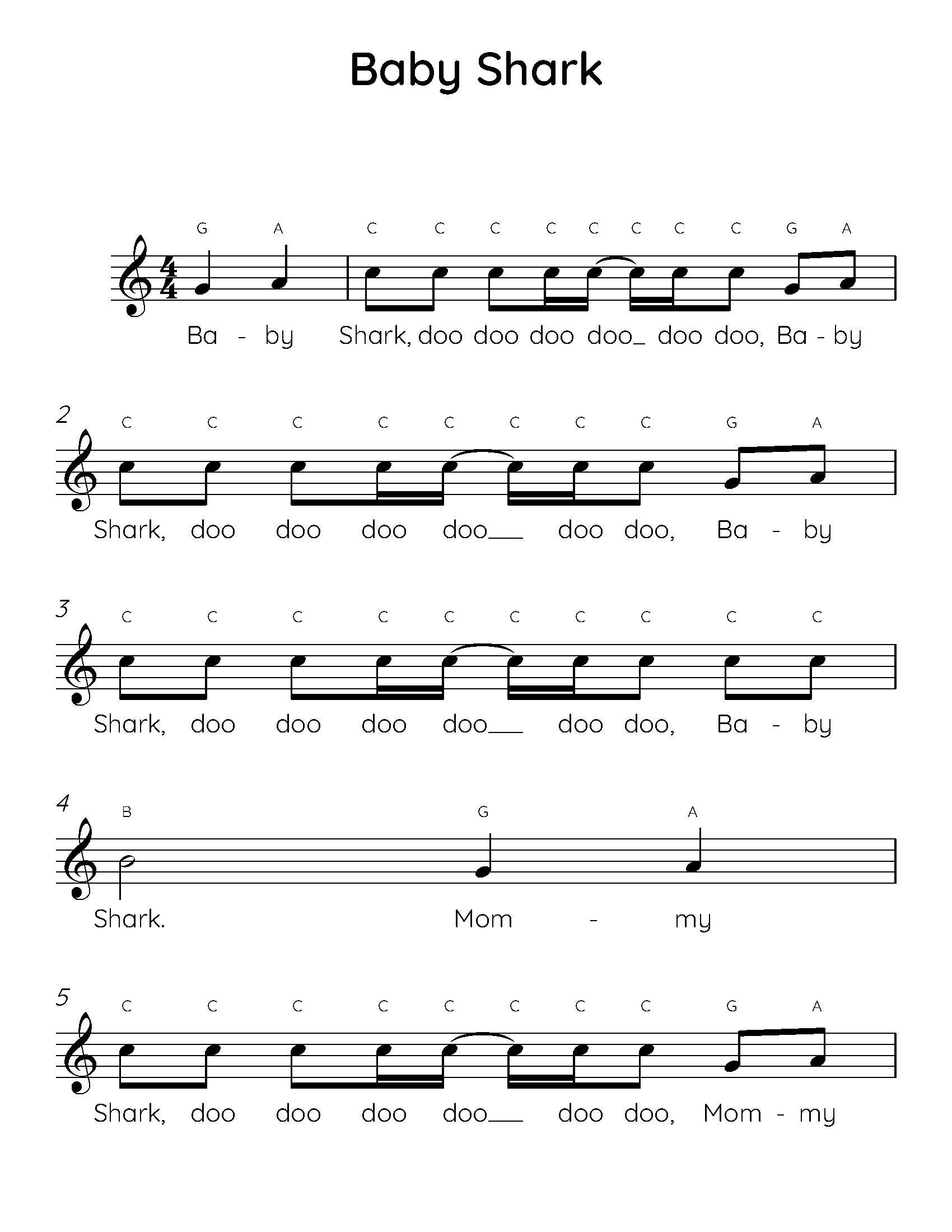 Baby Shark Easy Piano Sheet Music, Digital Downloadable Musical Sheets ...
