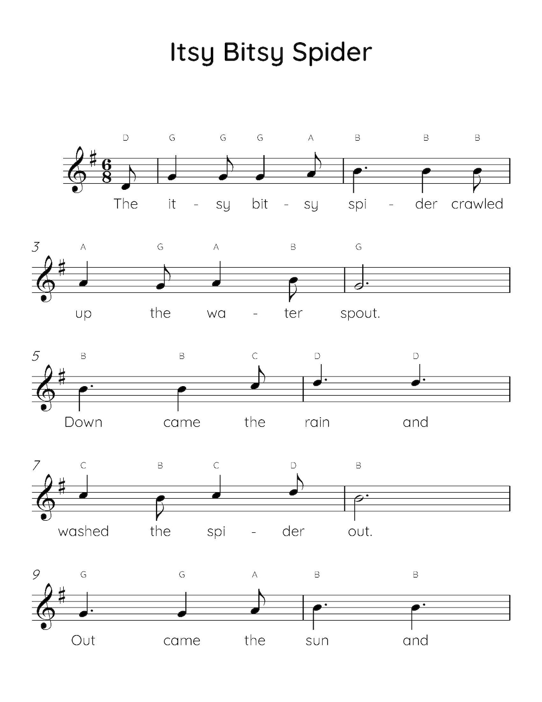 Itsy Bitsy Spider Easy Piano Sheet Music (digital Download), Kids ...