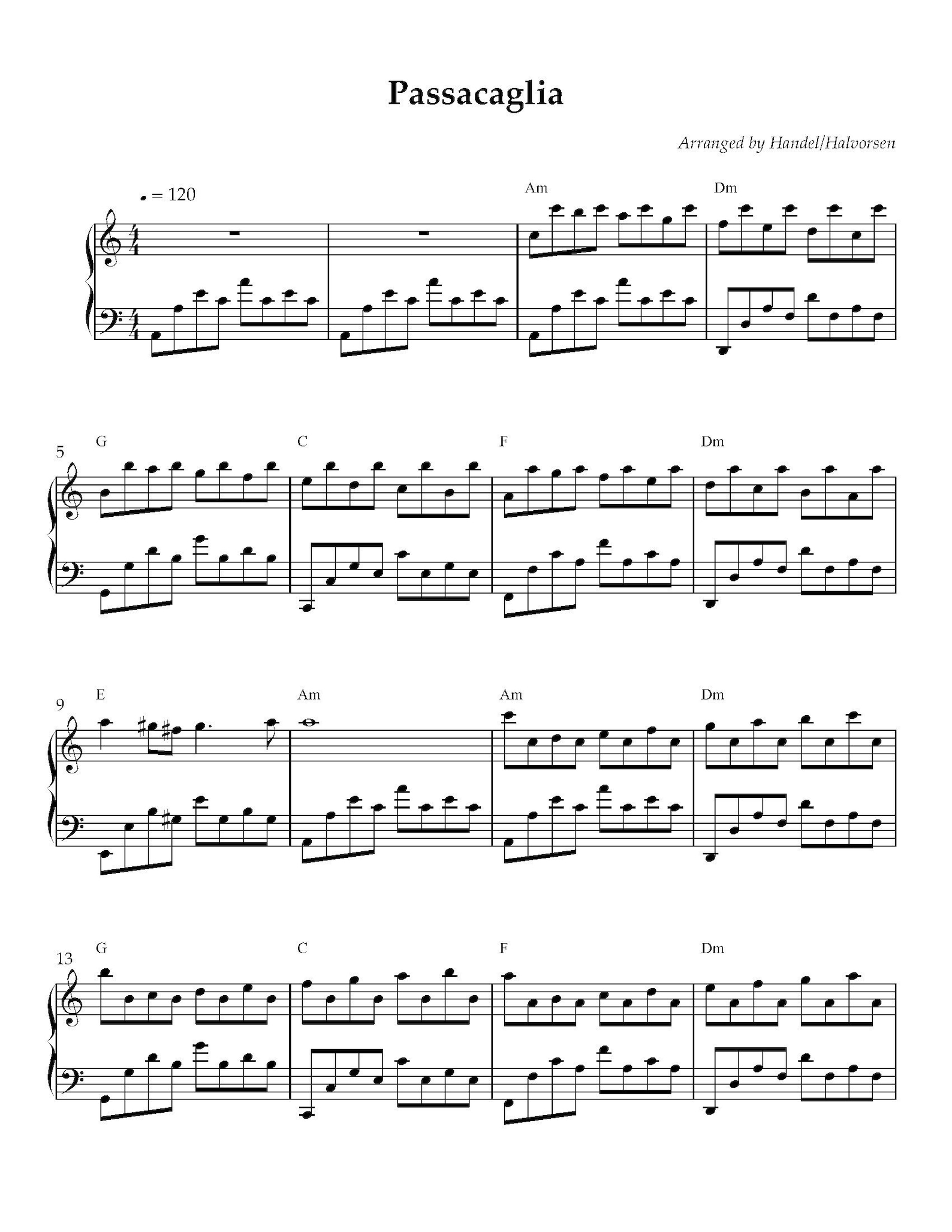 Passacaglia (handel / Halvorsen) - Piano Sheet Music - Etsy UK
