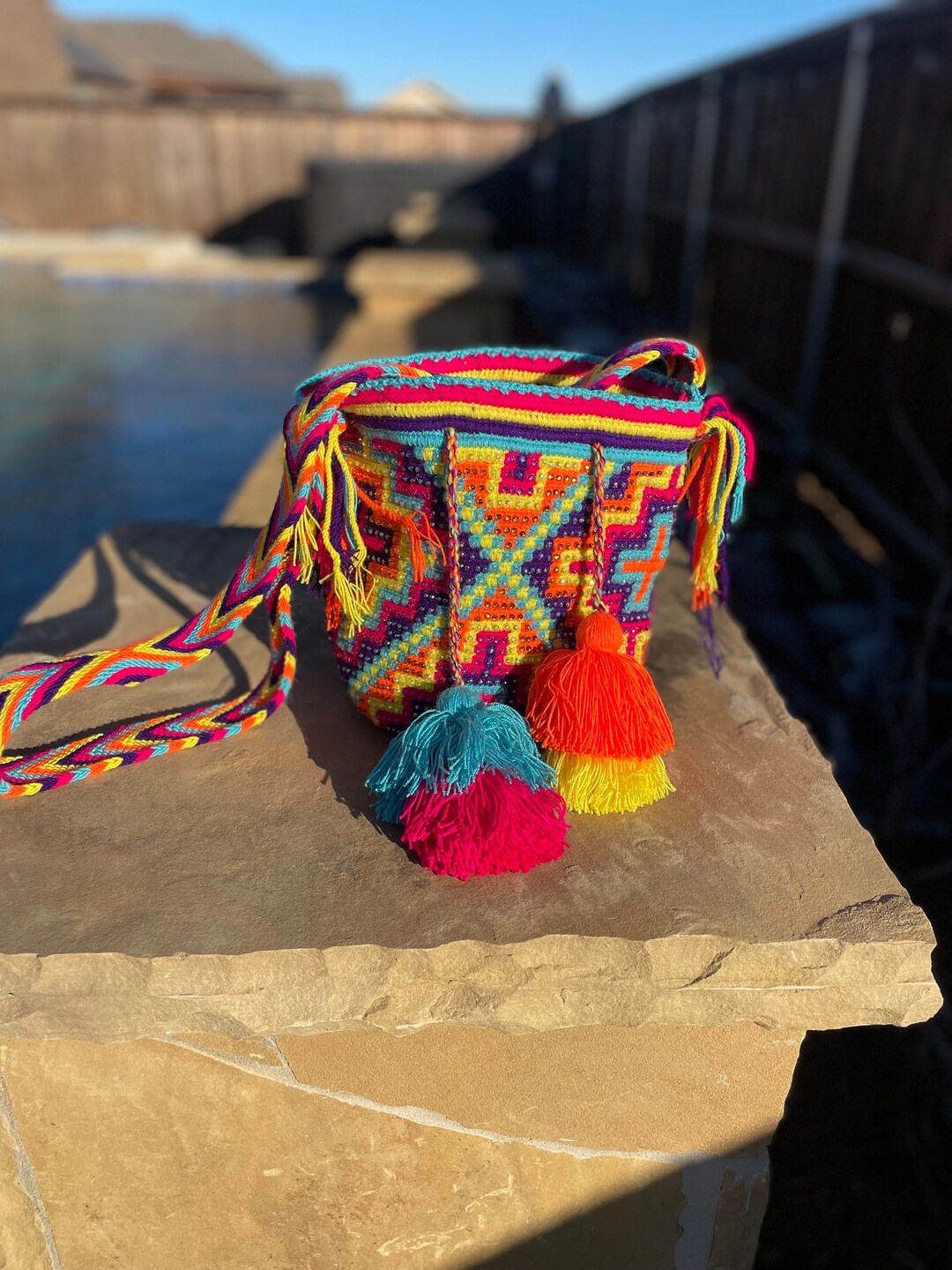 Fiesta Wayuu Bag / Handmade Crochet Bag / Rhinestones / Wayuu Mochila ...