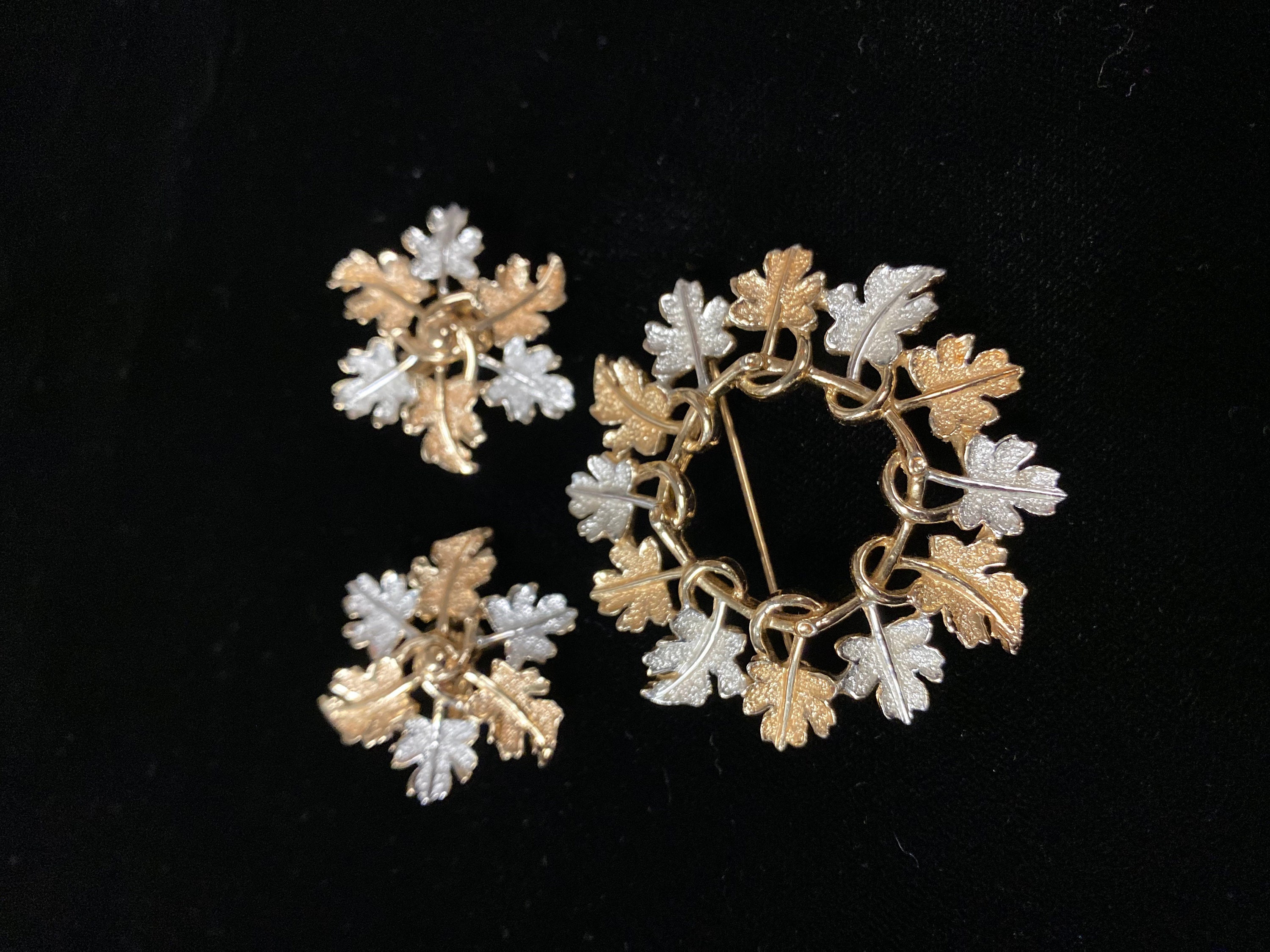 Vintage 1950s Leaf Wreath Brooch Pin and Clip on Earrings Set - Etsy