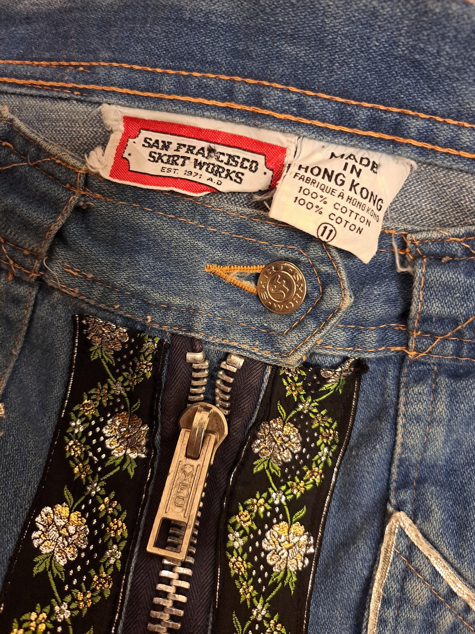 Vintage Funky San Francisco Skirt Works Denim Maxi Skirt With Giant ...