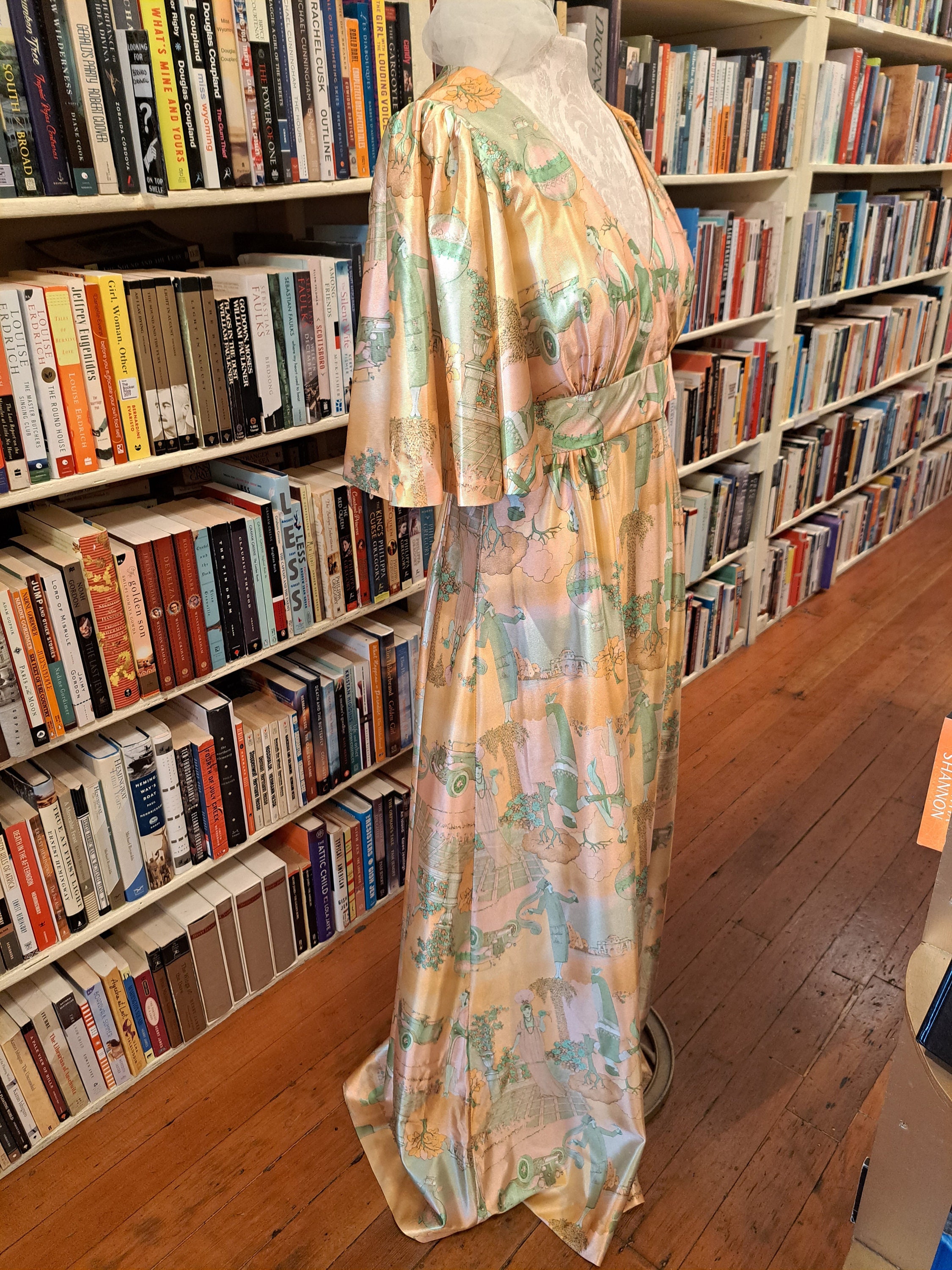 Vintage 1970s Coco California Deco Lady & Locomotive Novelty Print Maxi ...