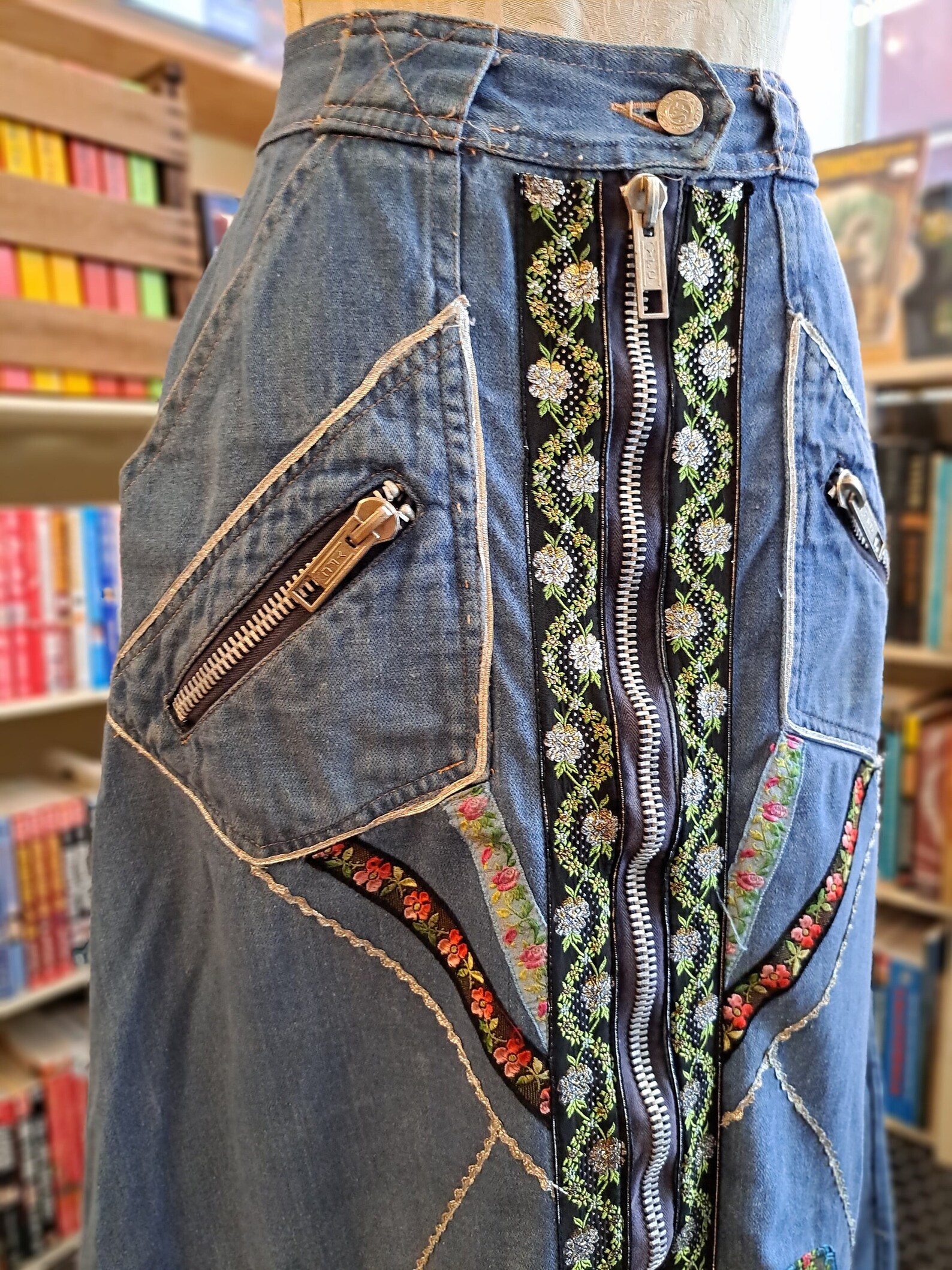 Vintage Funky San Francisco Skirt Works Denim Maxi Skirt With Giant ...