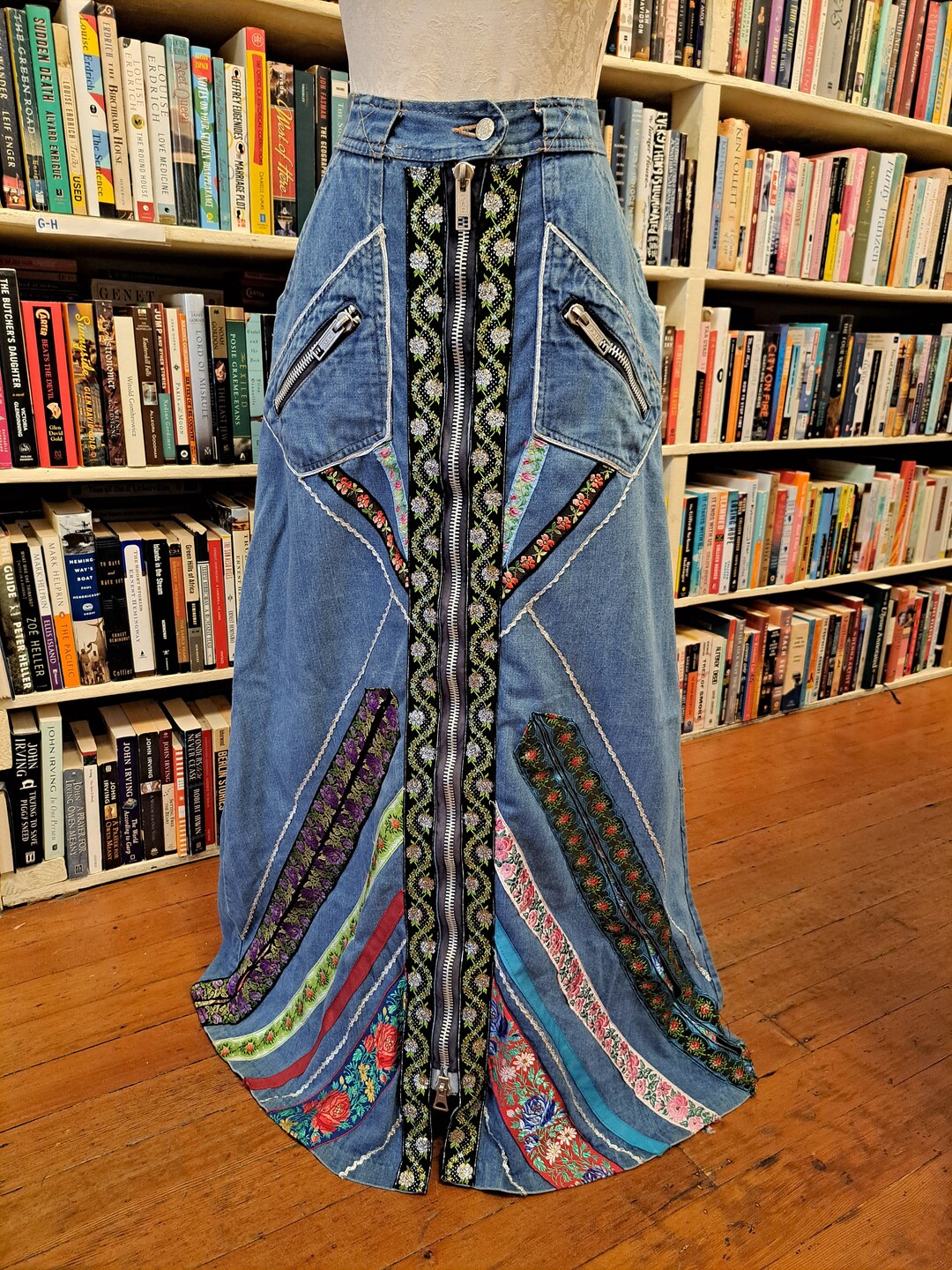 Vintage Funky San Francisco Skirt Works Denim Maxi Skirt With Giant ...