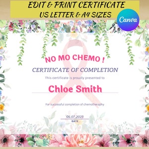 Editable Cancer Chemo Completion Certificate, Survivor Appreciation ...