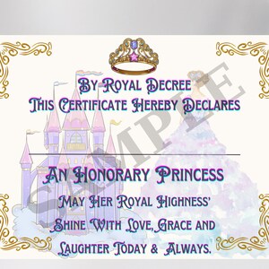Personalized Princess Award Certificate, Royal Party Printable (PDF) - Etsy
