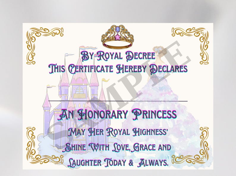 Personalized Princess Award Certificate, Royal Party Printable (PDF) - Etsy