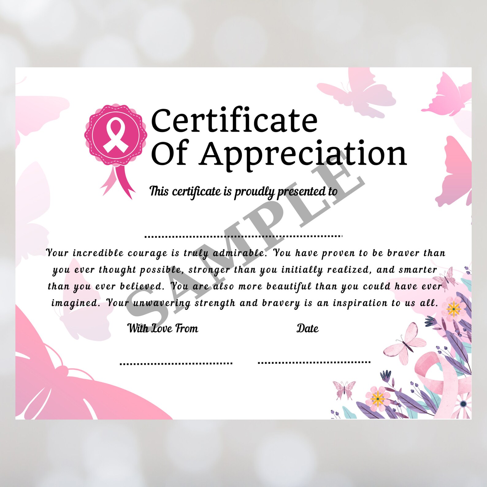 Breast Cancer Fighter Appreciation Certificate Printable, Cancer Free ...