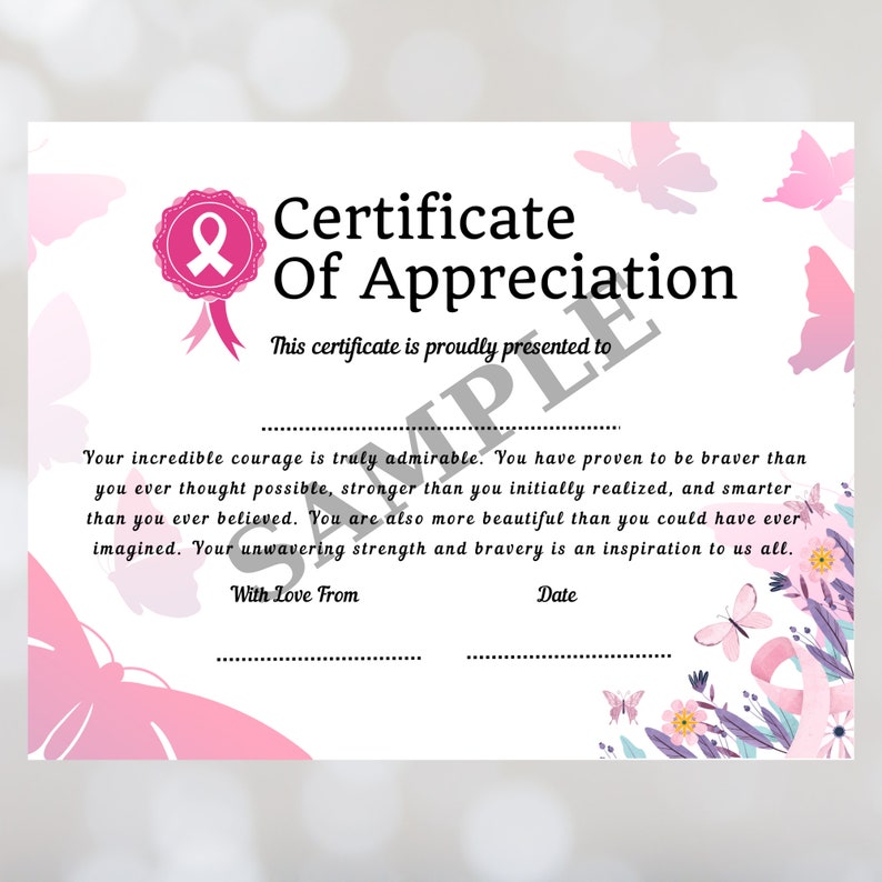 Breast Cancer Fighter Appreciation Certificate Printable, Cancer Free ...