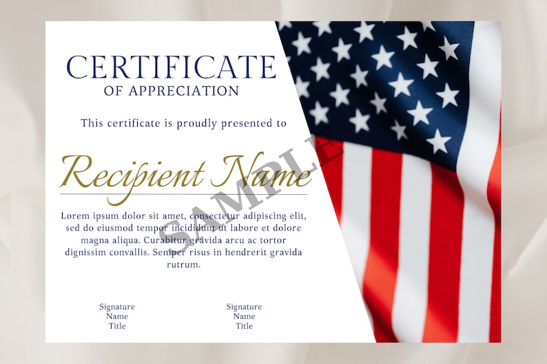Editable American Flag Appreciation Certificate | USA Veteran's ...