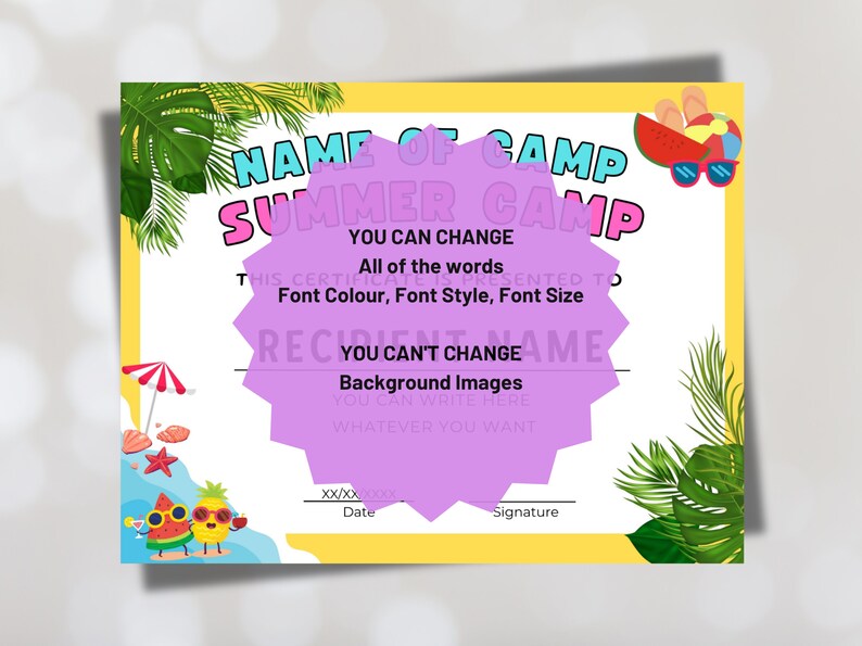 Summer Camp Award Certificate Editable Template, End of Summer Camp ...