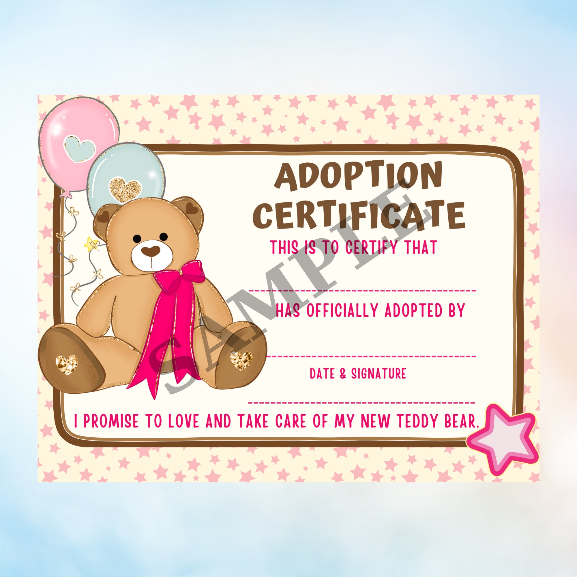 Doll & Bear Adoption Certificate Set Printable, Baby Doll Certificate ...