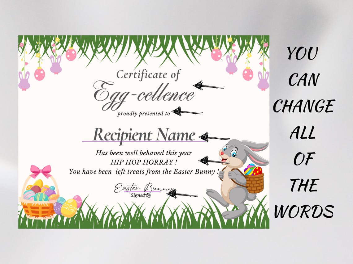 Editable Easter Bunny Certificate, Kids Easter Activity (digital ...