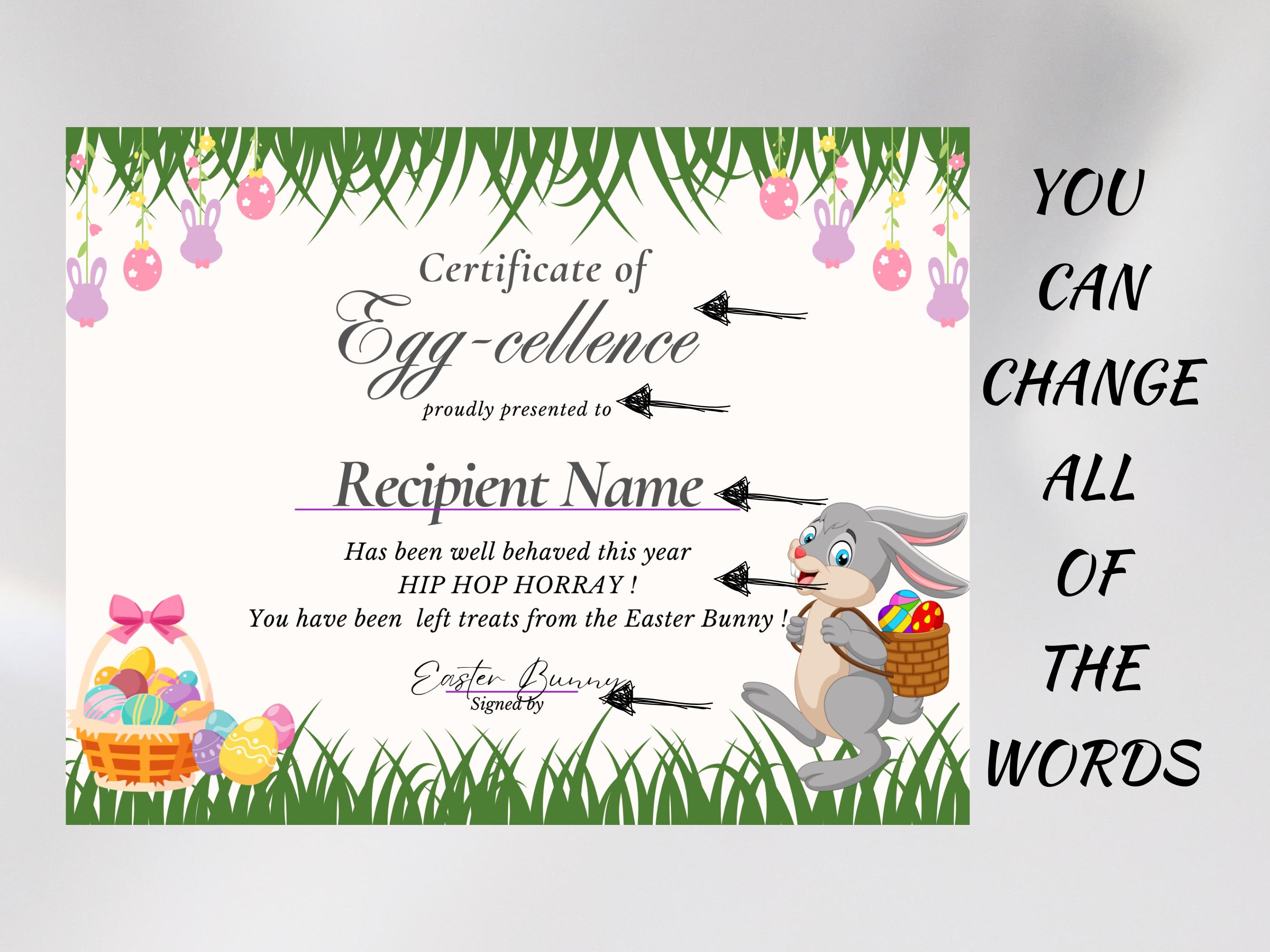Editable Easter Bunny Certificate, Kids Easter Activity (digital ...