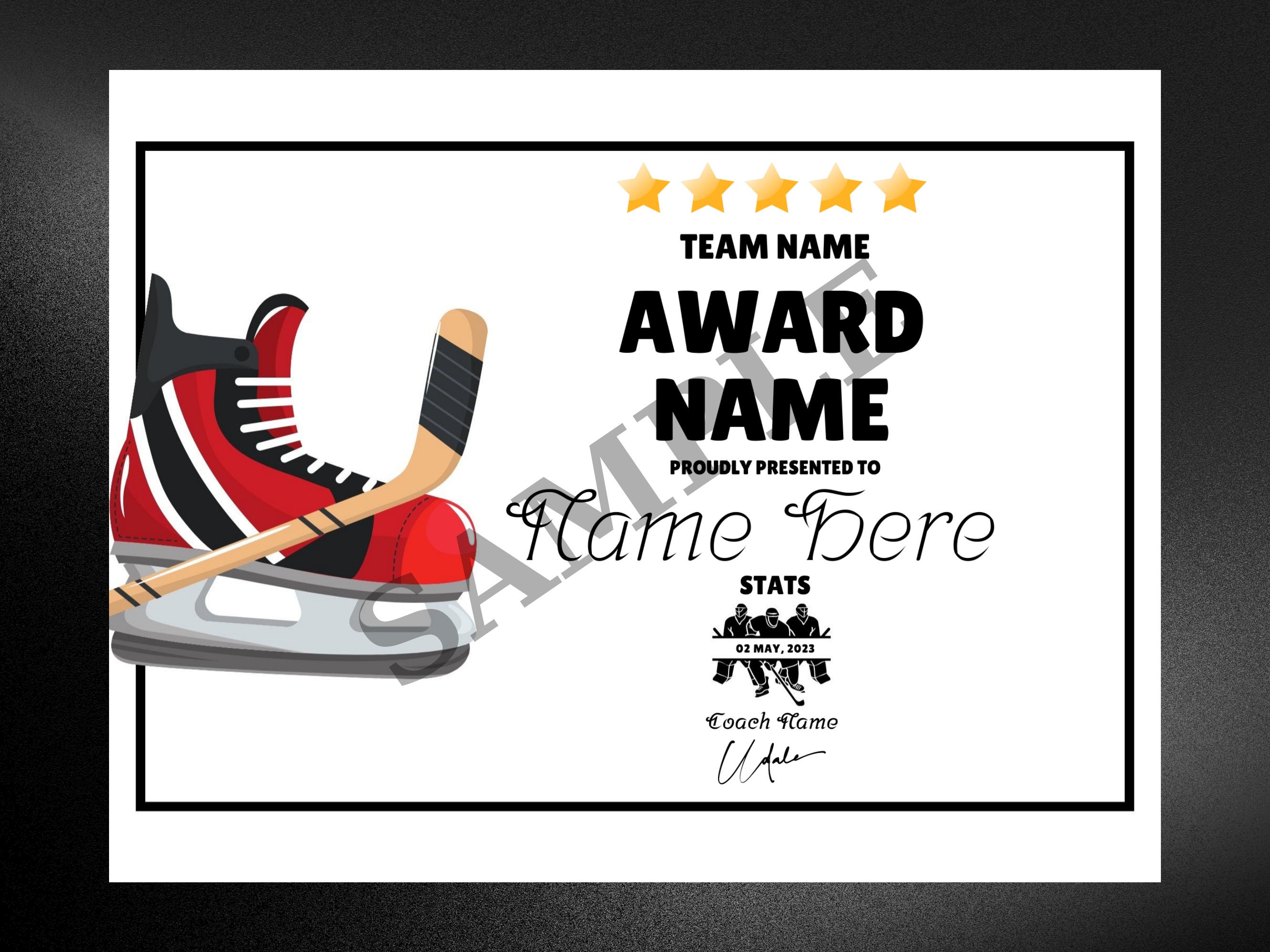 Ice Hockey Player Award Certificate Editable Template, Printable Sports ...