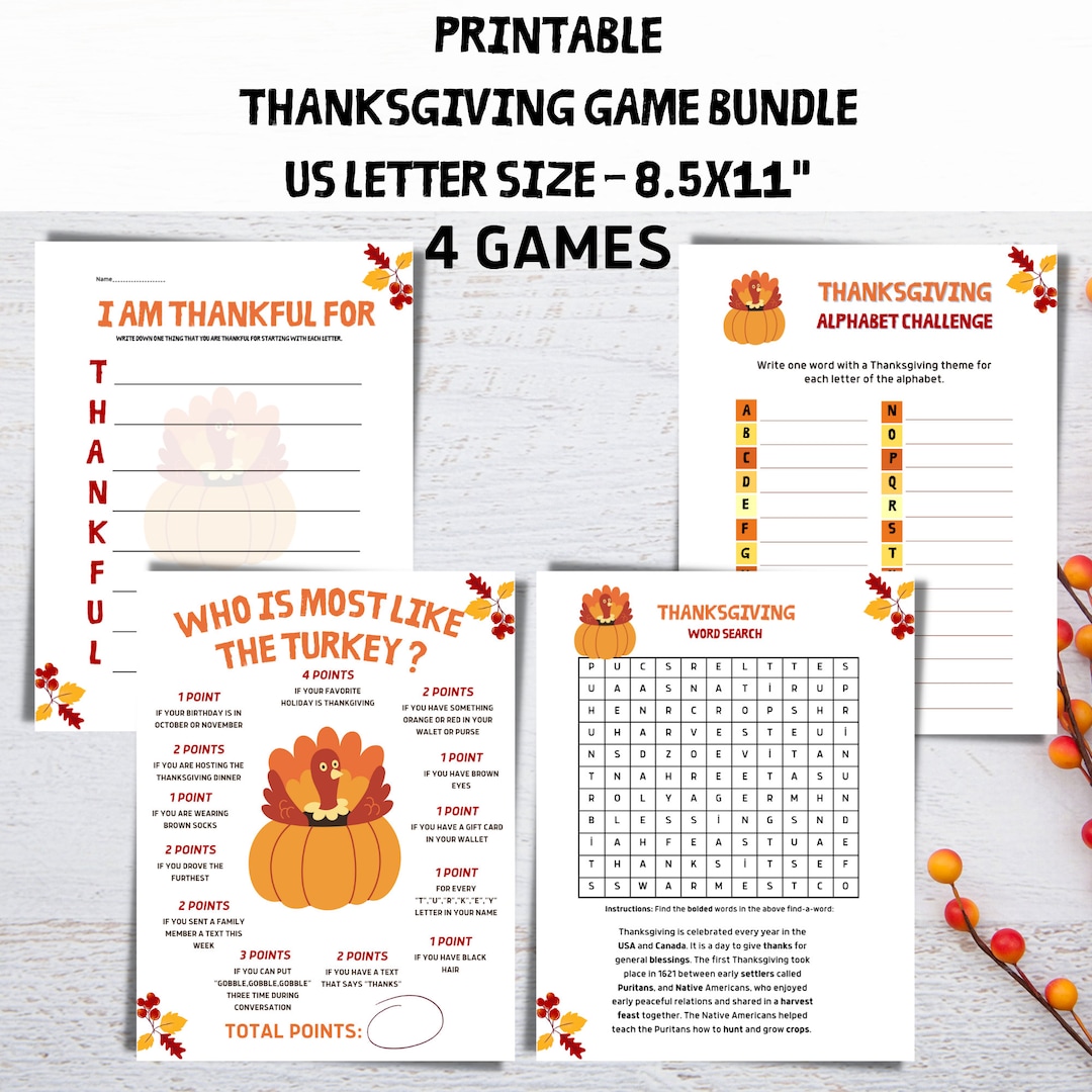Thanksgiving Game Printable 4 Pages, Autumn Office Party Game ...