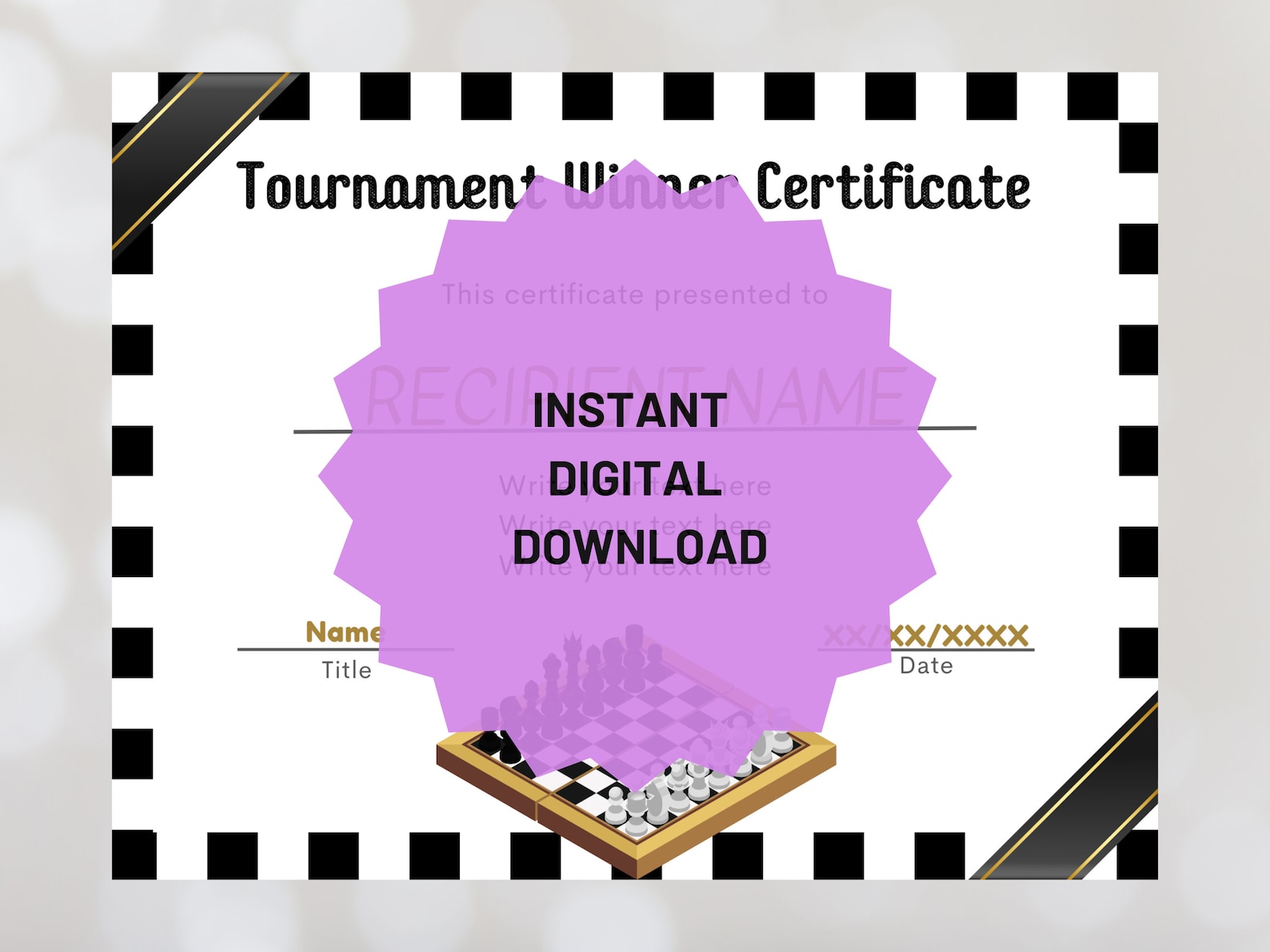 Editable Chess Tournament Winner Award Certificate, Chess Appreciation ...