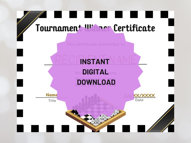Editable Chess Tournament Winner Award Certificate, Chess Appreciation ...