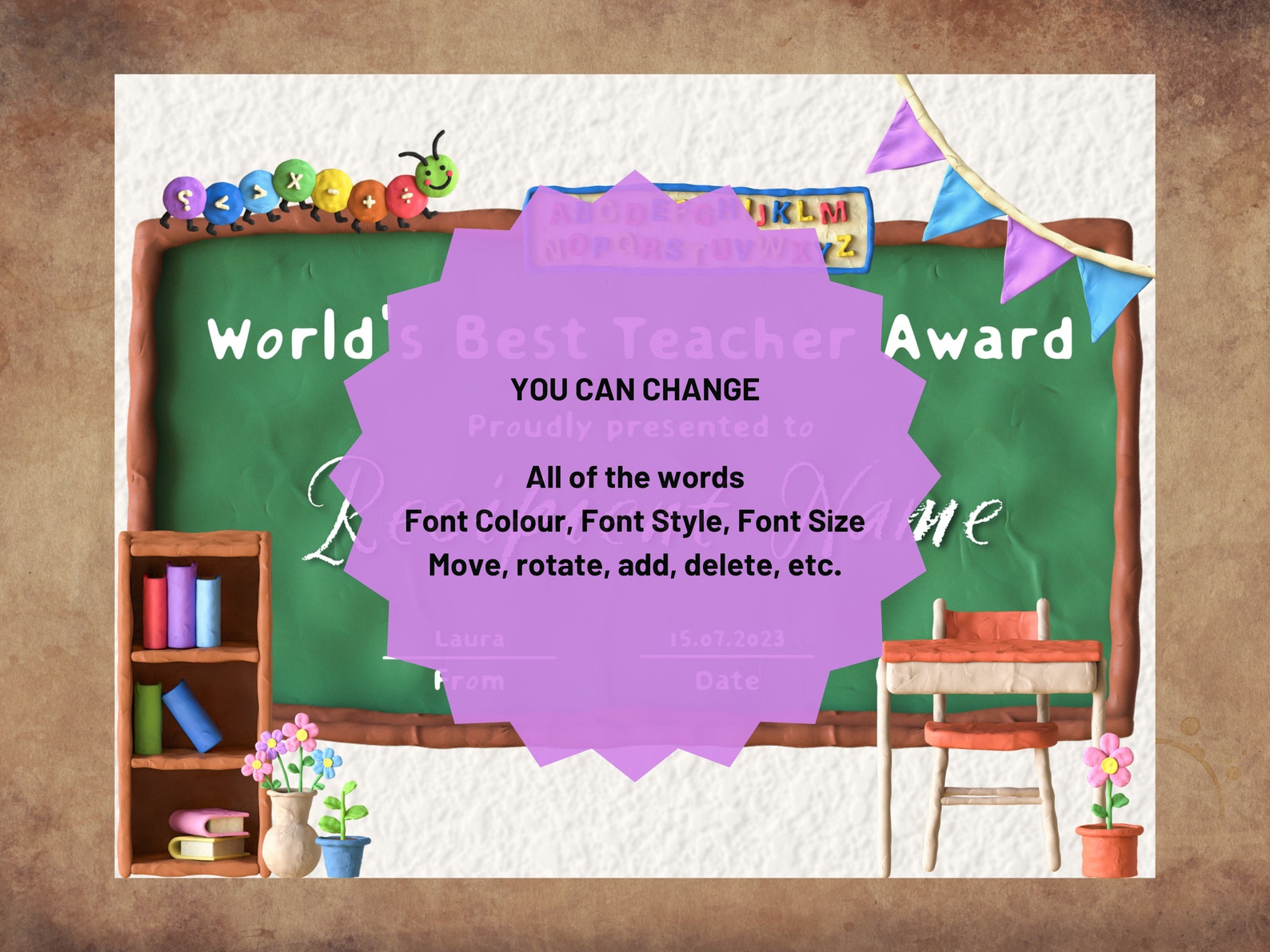 Teacher Appreciation Award Custom Certificate Template, Worlds Best ...