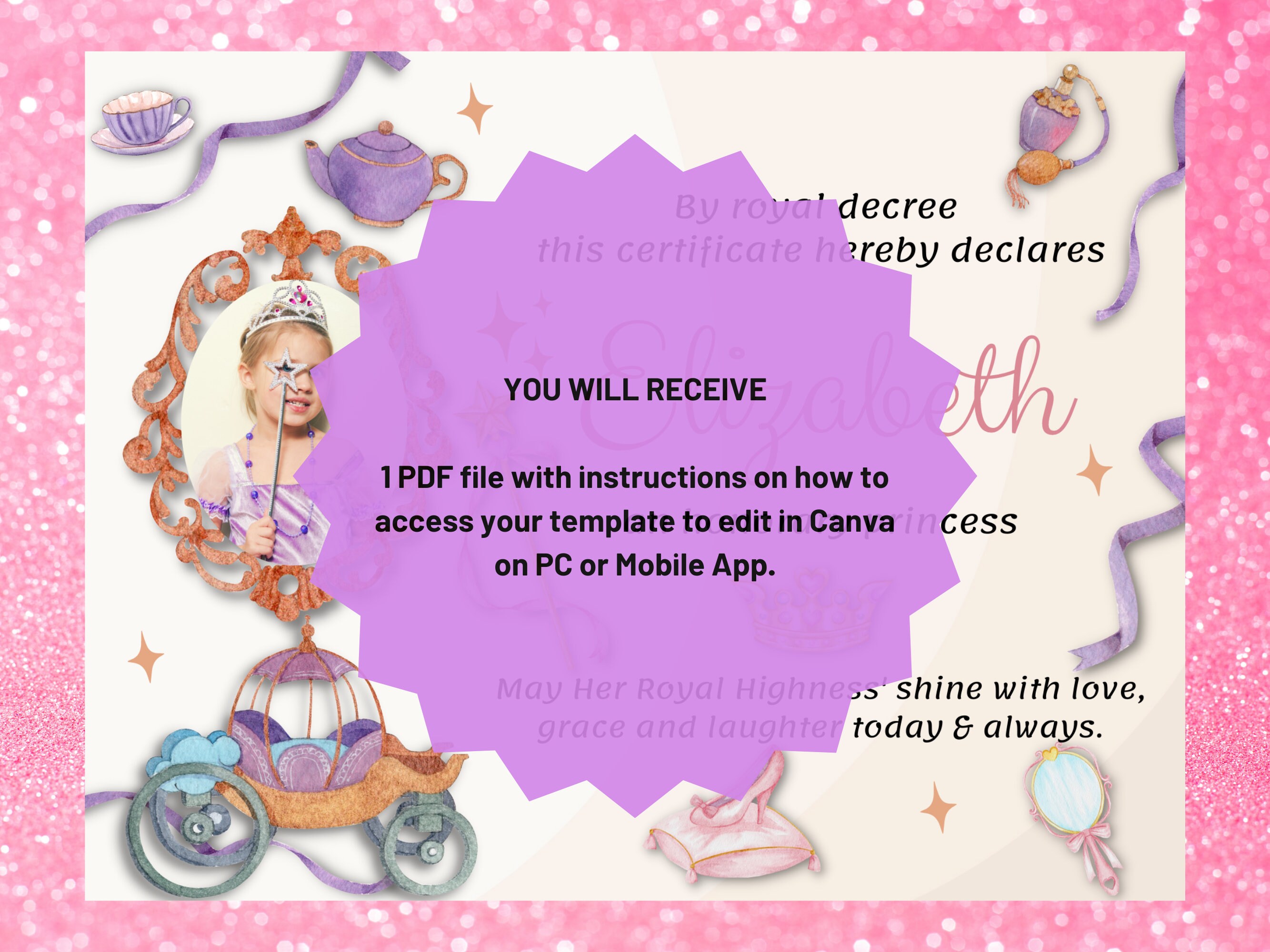 Editable Princess Certificate With Photo Canva Template, Royal Princess ...
