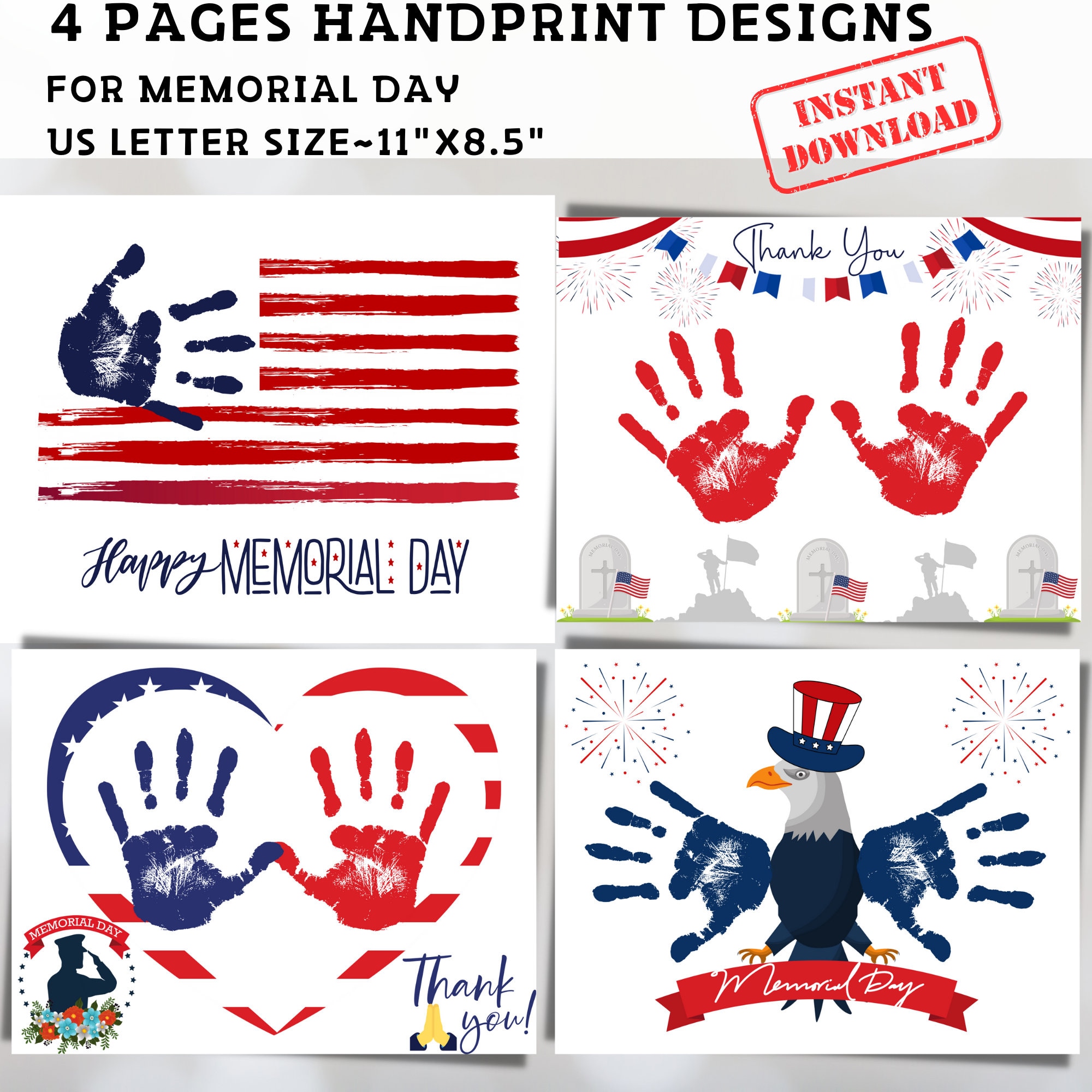 Memorial Day Handprint, Memorial Day Activity for Kids, Printable ...