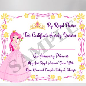 Personalized Princess Award Certificate, Royal Party Printable (PDF) - Etsy