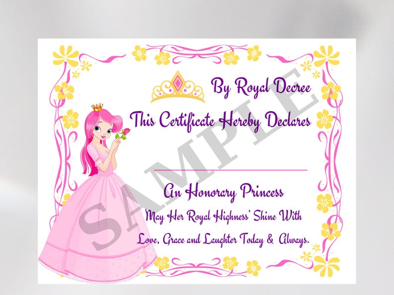 Princess Certificate Printable, Royal Princess Award, Personalize Your ...