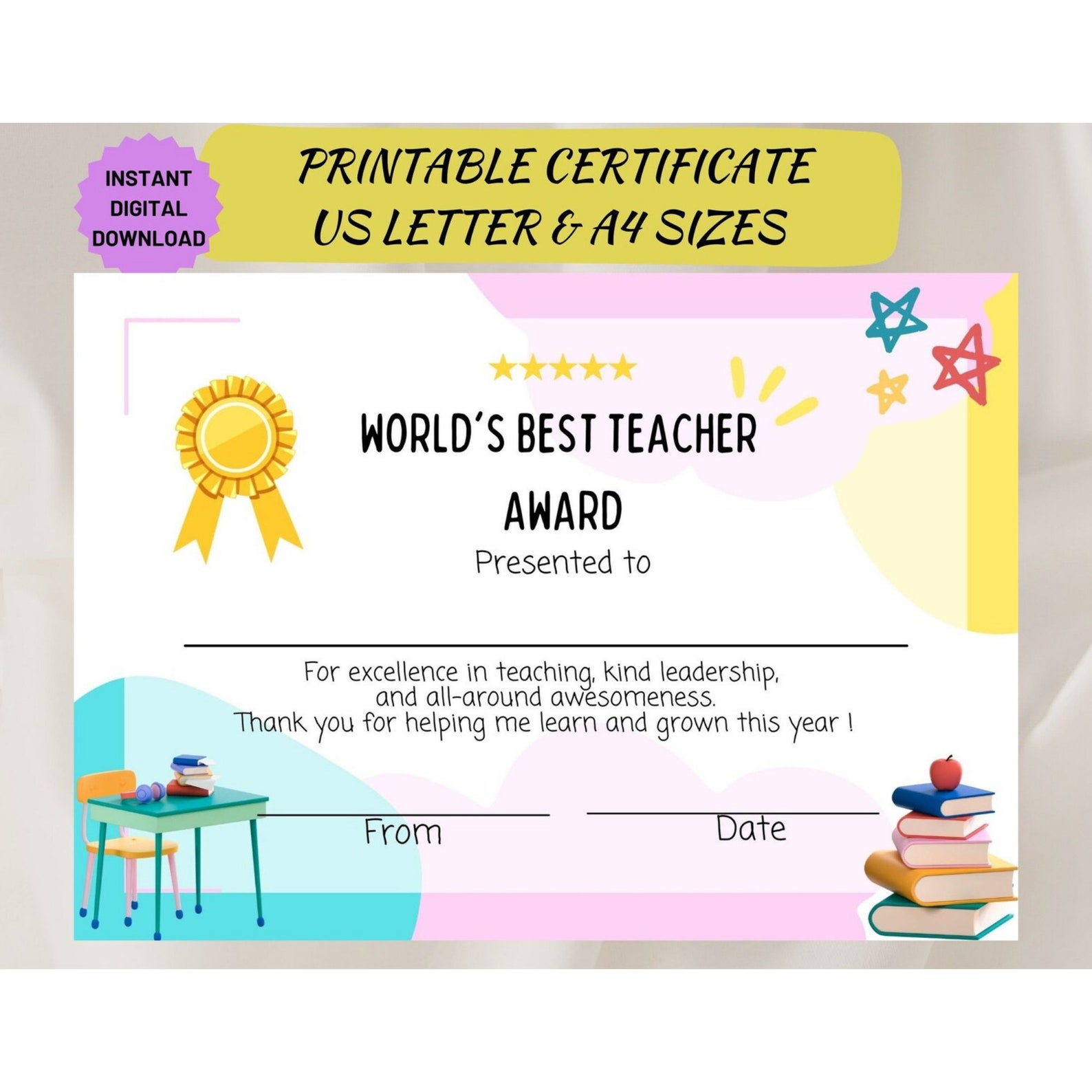 Teacher Appreciation Award Custom Certificate Template | Worlds Best ...
