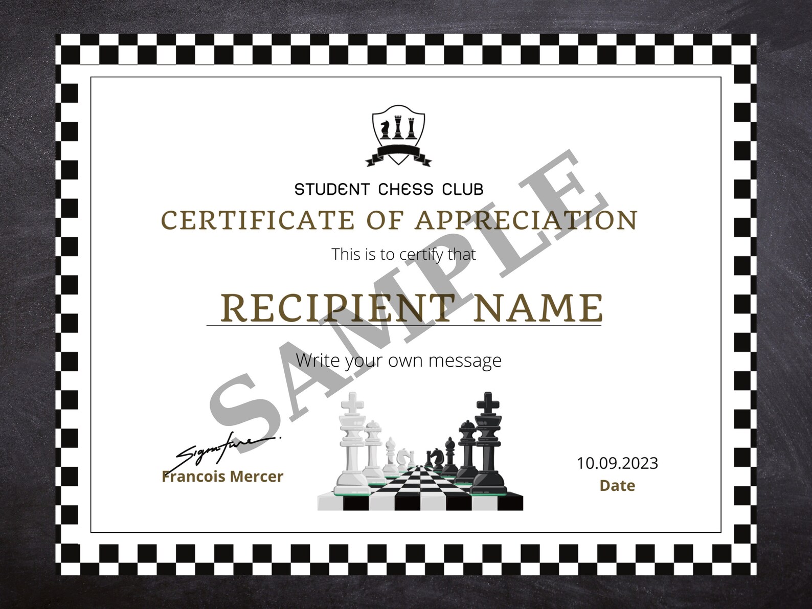 Editable Chess Tournament Award Certificate, Appreciation Template (PDF ...