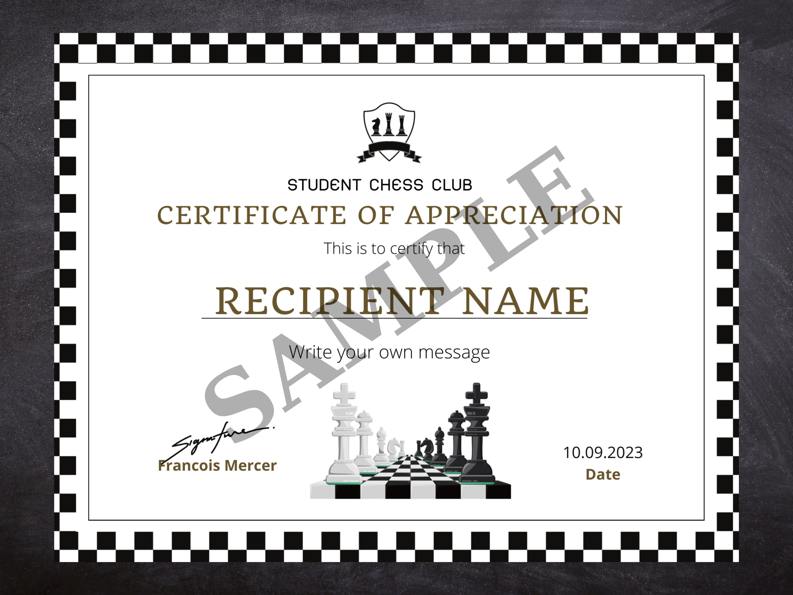 Editable Chess Tournament Award Certificate, Chess Appreciation ...