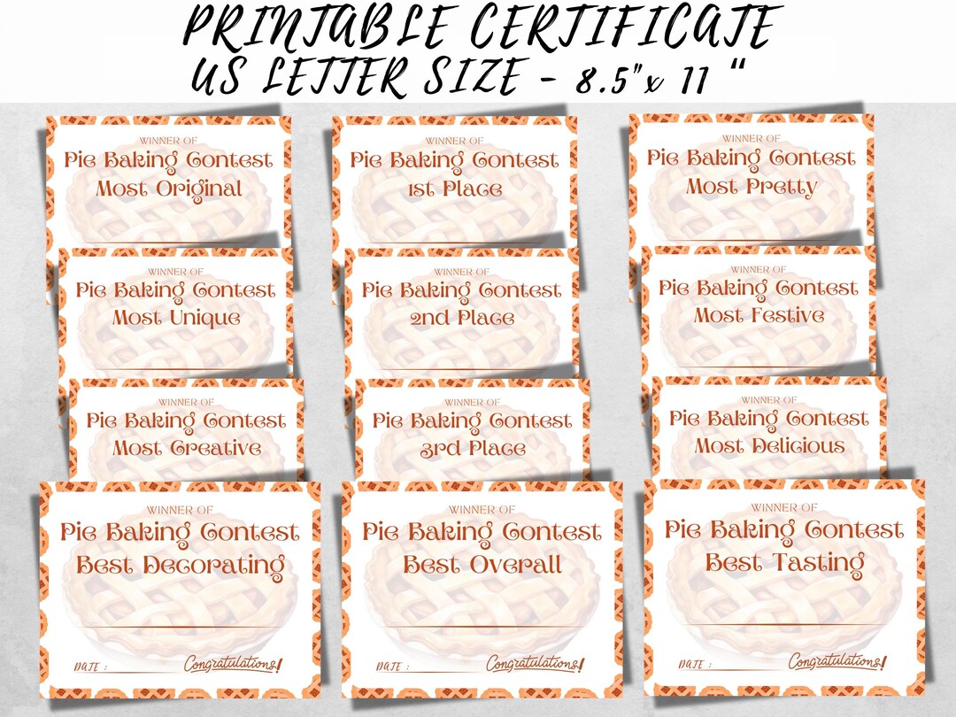 Pie Baking Contest Award Printable, Best Pie Bake off Winner ...