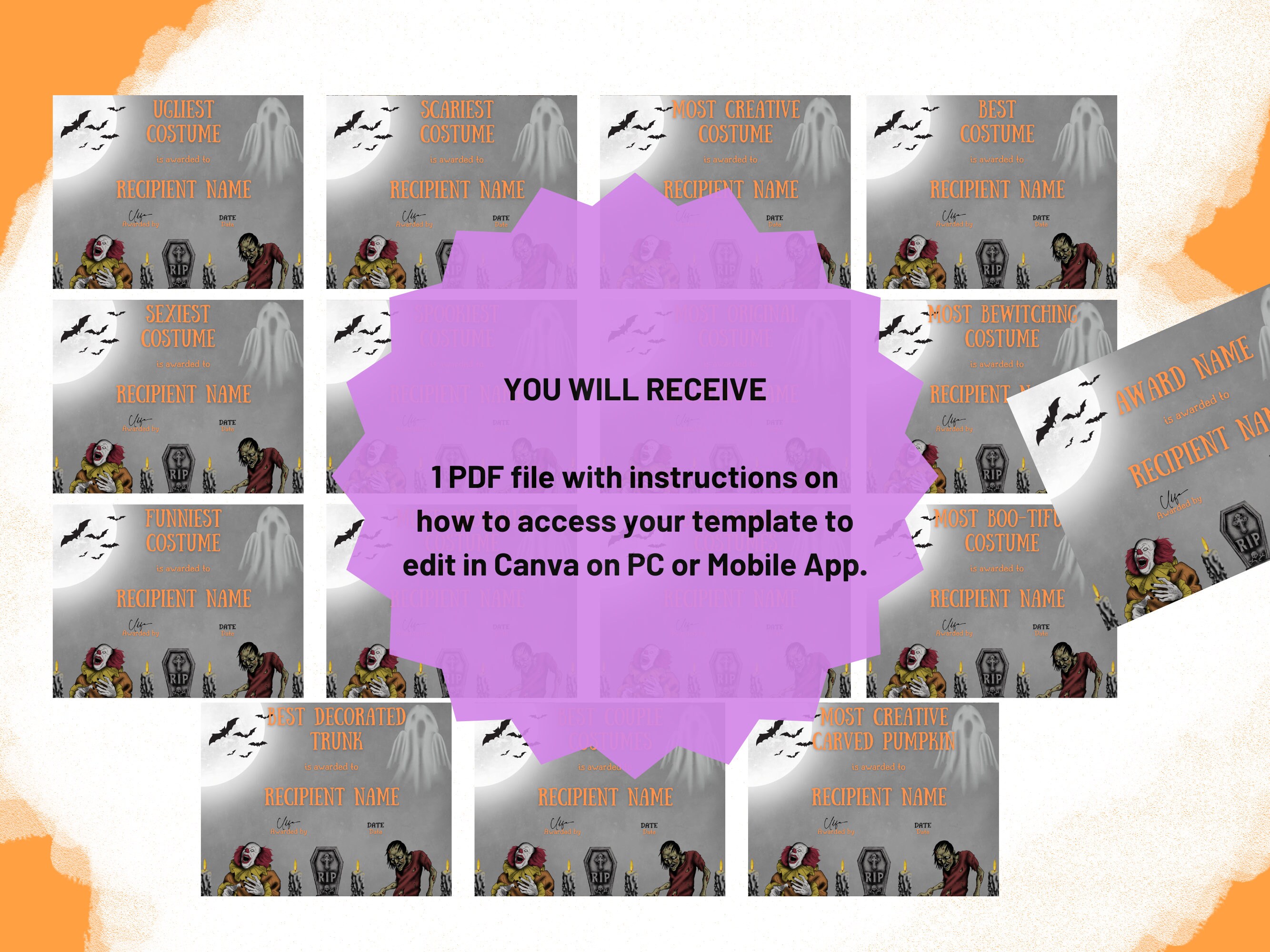 Editable Halloween Costume Award Certificate Trick or Treat - Etsy