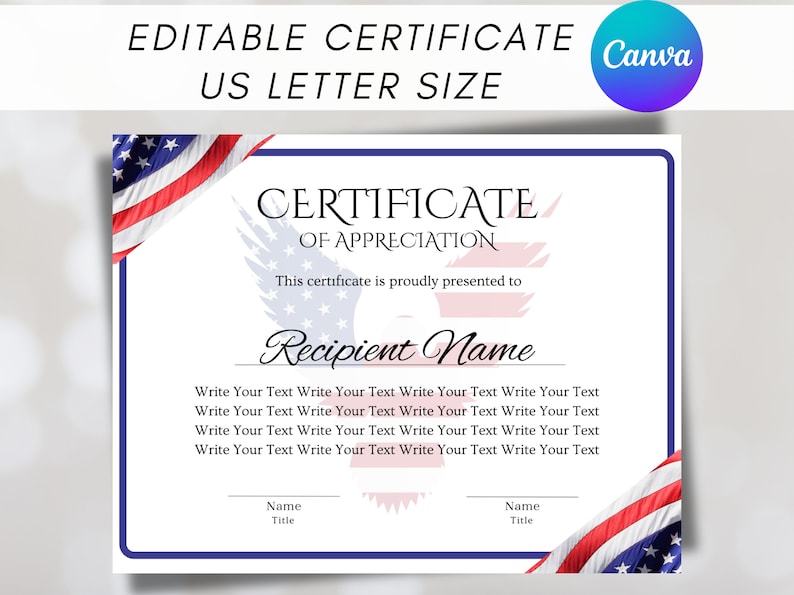 Editable American Flag Appreciation Certificate, USA Veteran's ...