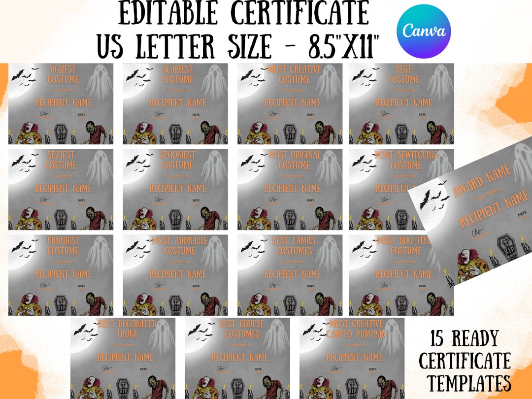 Editable Halloween Costume Award Certificate Trick or Treat - Etsy