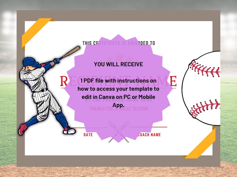 Editable Baseball Award Certificate Template, Team Recognition (digital ...
